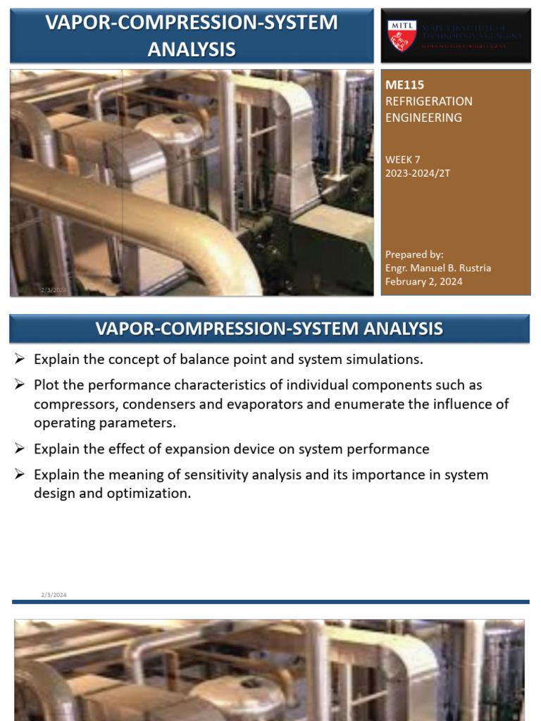 Week 7 - Vapor Compression System Analysis 2T 2023-2024 - V.2 | PDF | Chemistry | Building ...