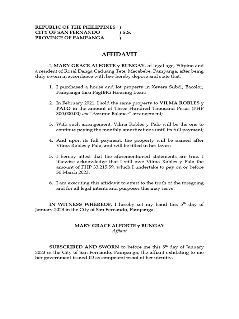 Affidavit of Attestation by Mary Grace Alforte | PDF | Social Science