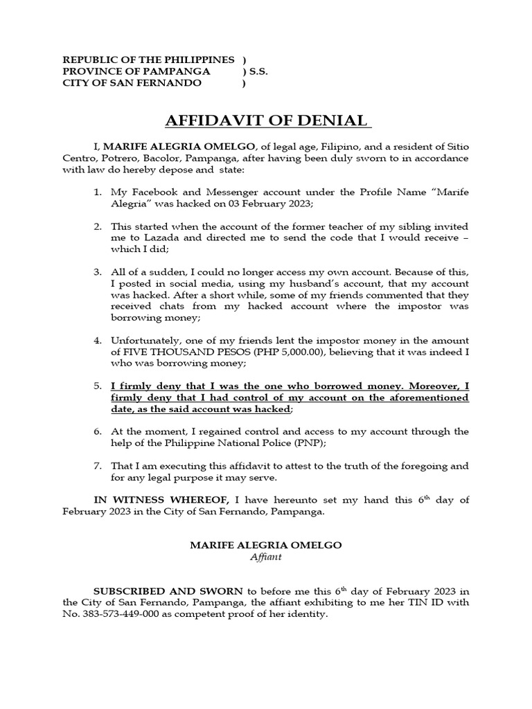 Affidavit of Denial | PDF