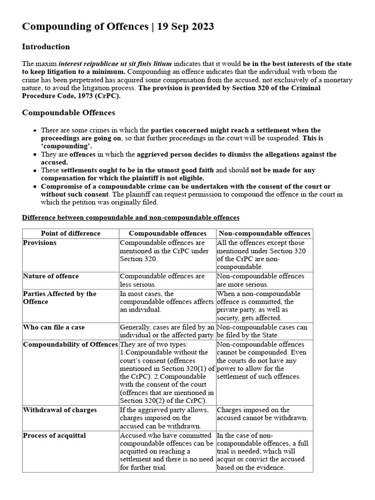 Compounding of Offences | PDF | Crimes | Crime & Violence