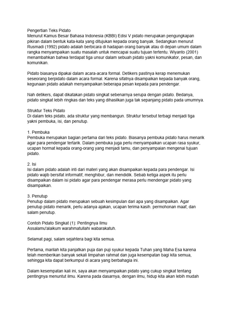 Struktur dan Contoh Teks Pidato Lengkap | PDF | Karier & Perkembangan ...