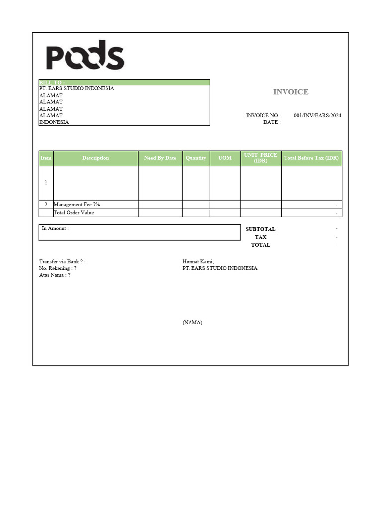 Invoice for PT. EARS Studio Indonesia | PDF