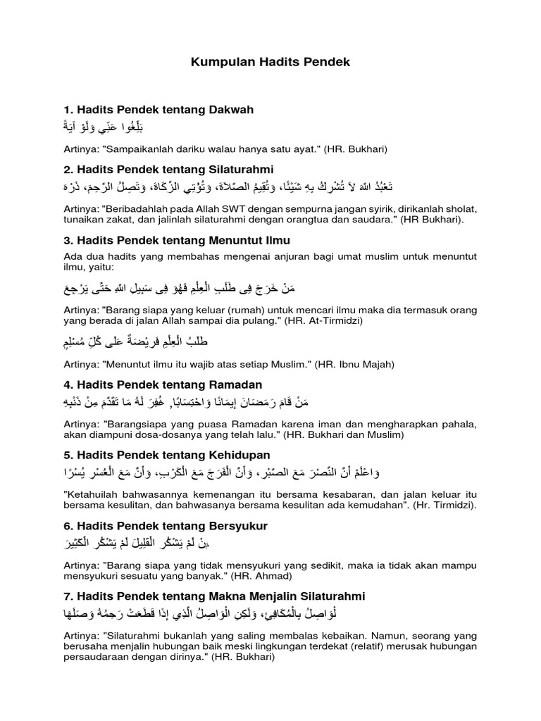 Kumpulan Hadits Pendek dan Artinya | PDF | Agama & Spiritualitas