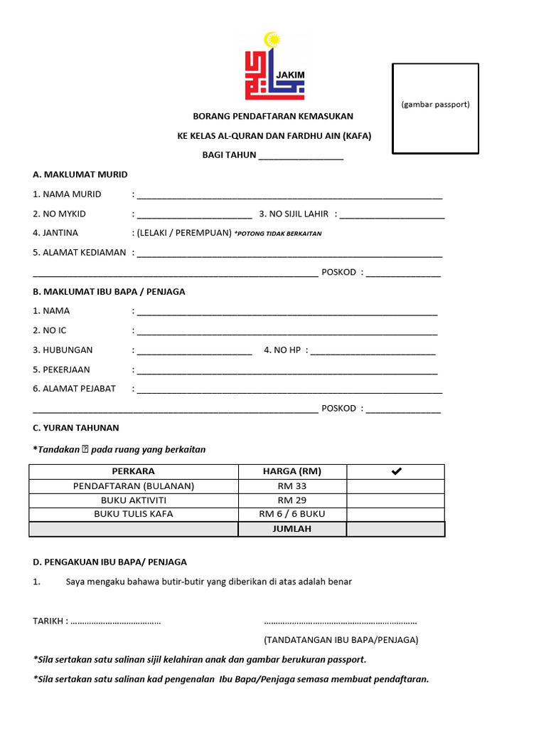Borang Daftar Kafa 2024 | PDF