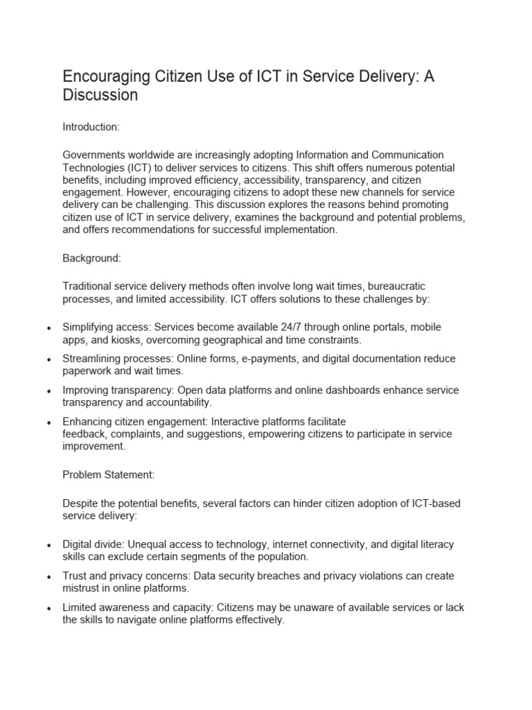 Encouraging Citizen Use of ICT in Service Delivery: A Discussion | PDF ...