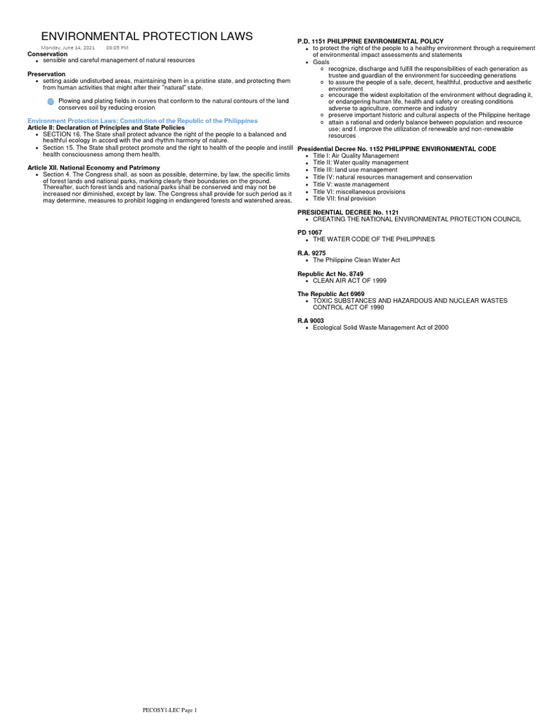 Philippine Environmental Protection Laws | PDF | Environmental Law ...