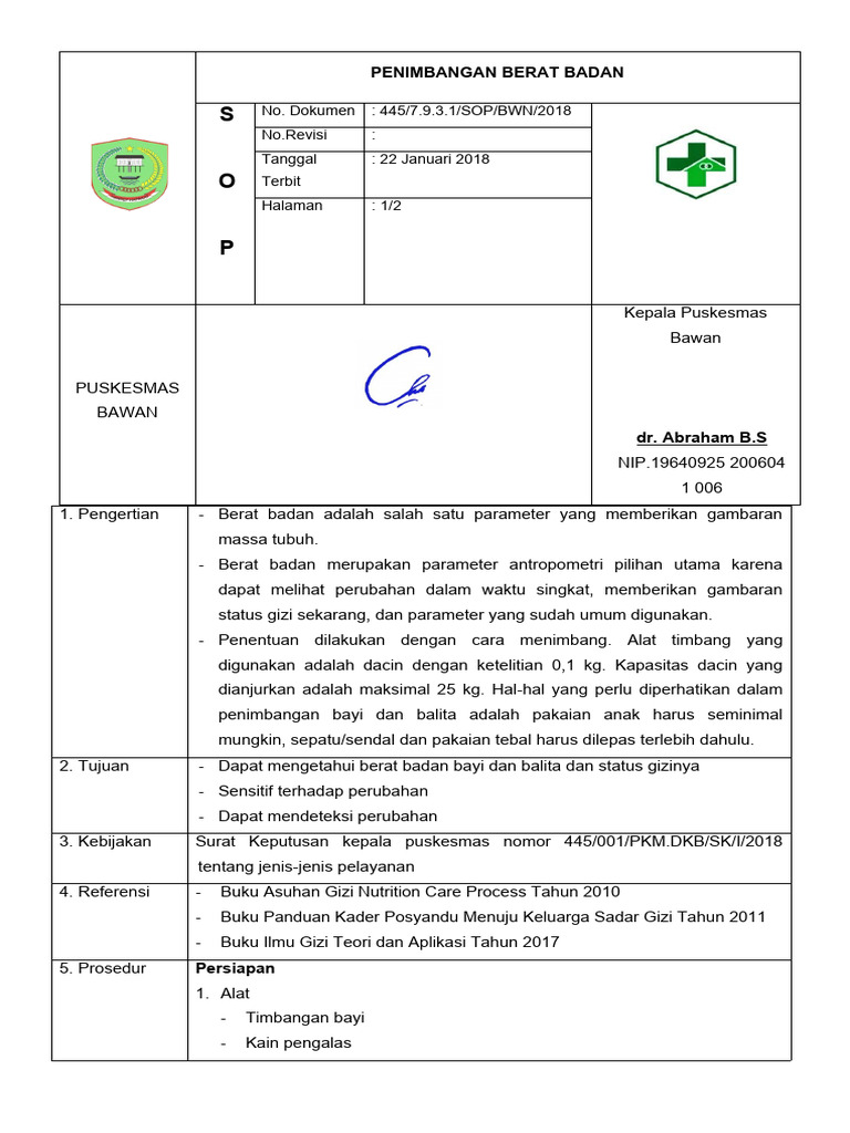 SOP Penimbangan BB | PDF