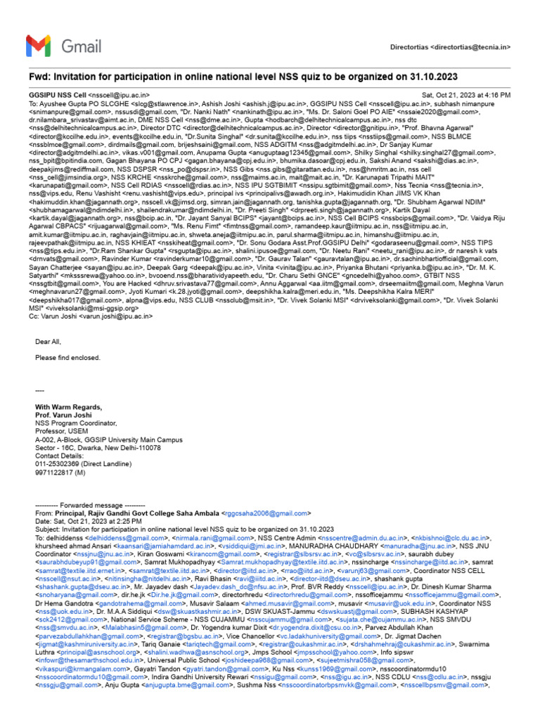 Invitation For Participation in Online National Level NSS Quiz To Be ...