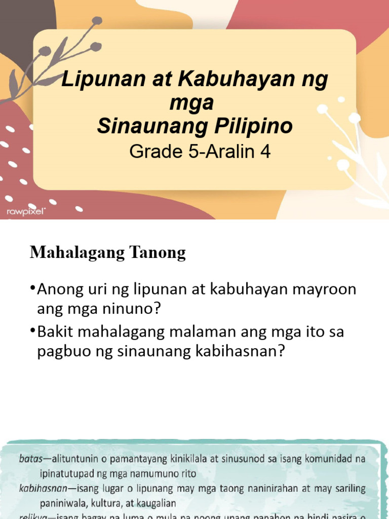 ARALIN 4 -LIPUNAN AT KABUHAYAN NG MGA SINAUNANG PILIPINO | PDF ARALIN 4 -LIPUNAN AT KABUHAYAN NG MGA SINAUNANG PILIPINO | PDF