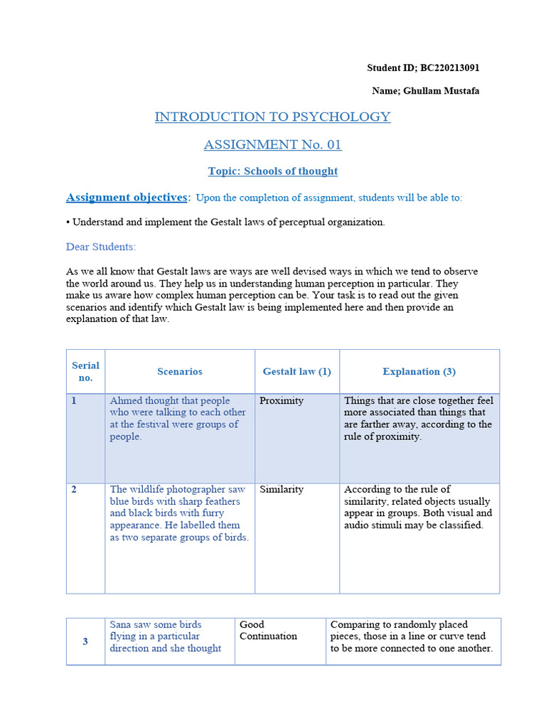 PSY101 Assignment 01 Solve | PDF | Perception | Behavioural Sciences