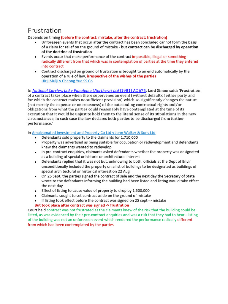 Frustration - CONTRACT | Download Free PDF | Lease | Common Law