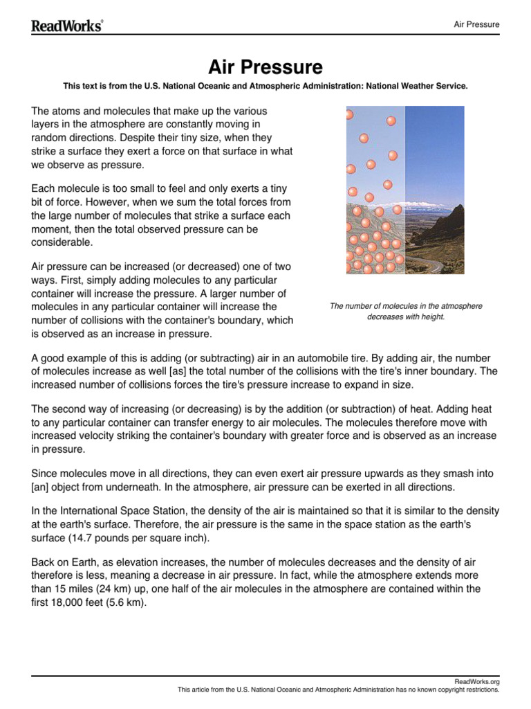 Air Pressure Readworks | Download Free PDF | Atmosphere Of Earth | Atmospheric Pressure