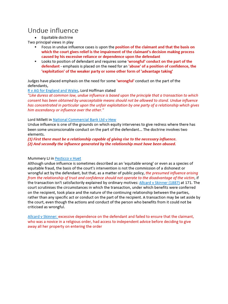 Undue Influence - CONTRACT | PDF | Justice | Crime & Violence