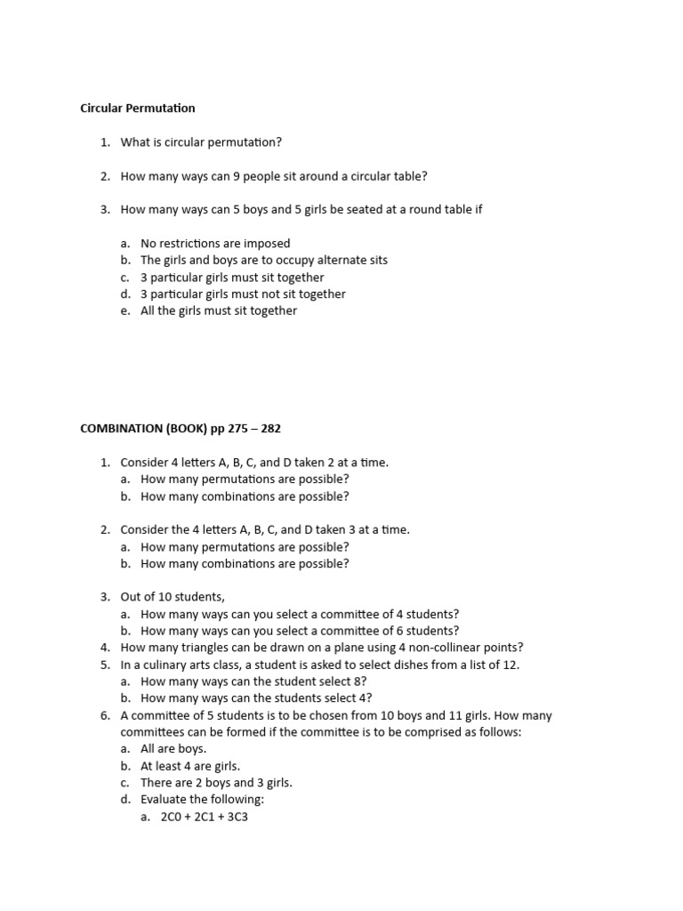 Math Circular Permutation and Combination Book | PDF