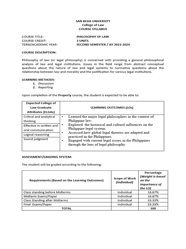 Legal-Philosophy-Syllabus-2023-2024 2 | PDF | Jurisprudence ...