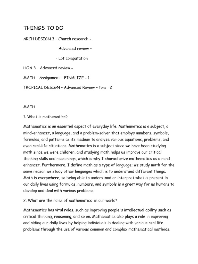 Things To Do | PDF | Mathematics | Reason