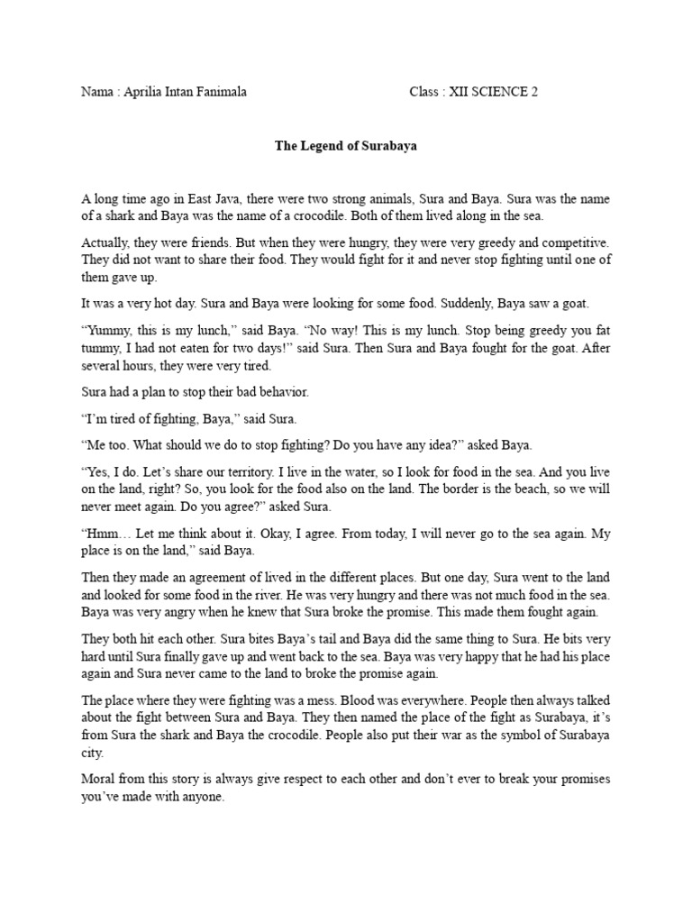 Story Telling The Legend of Suroboyo | PDF