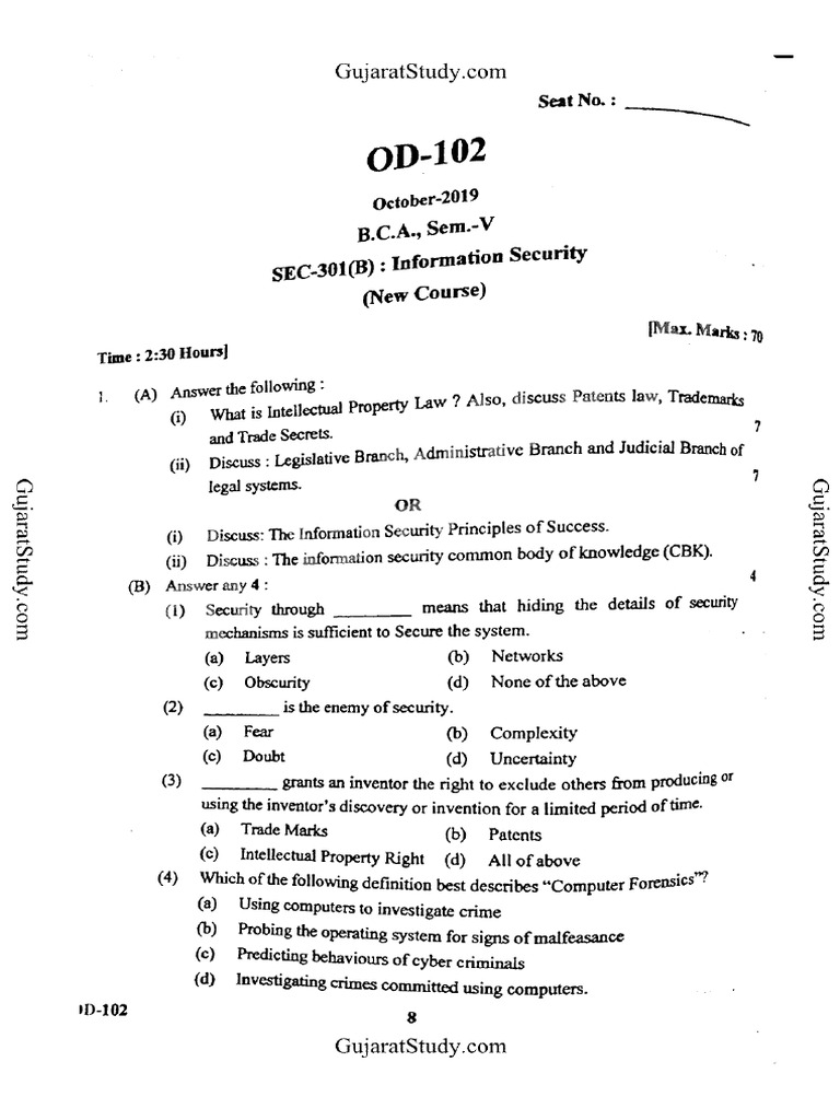 Bca 5 Sem Information Security Od 102 Oct 2019 | PDF