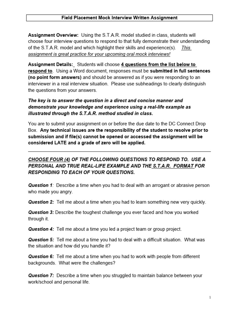 Mock Interview Written Assignment | PDF | Question | Behavior Modification