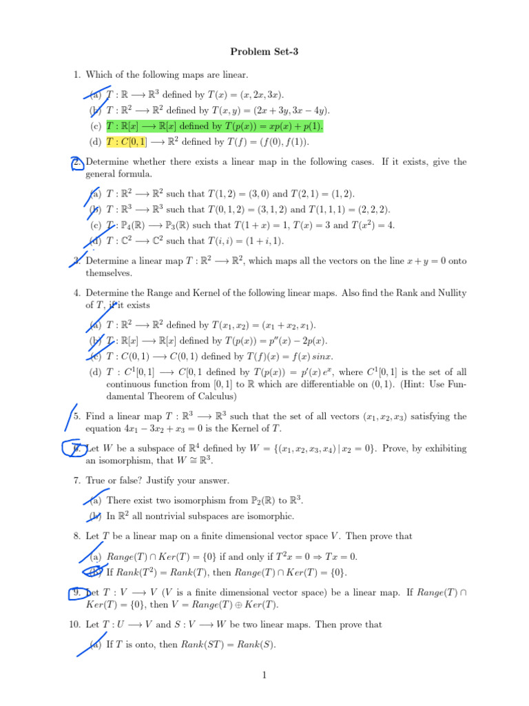 Problem Set 3 | PDF | Linear Map | Vector Space