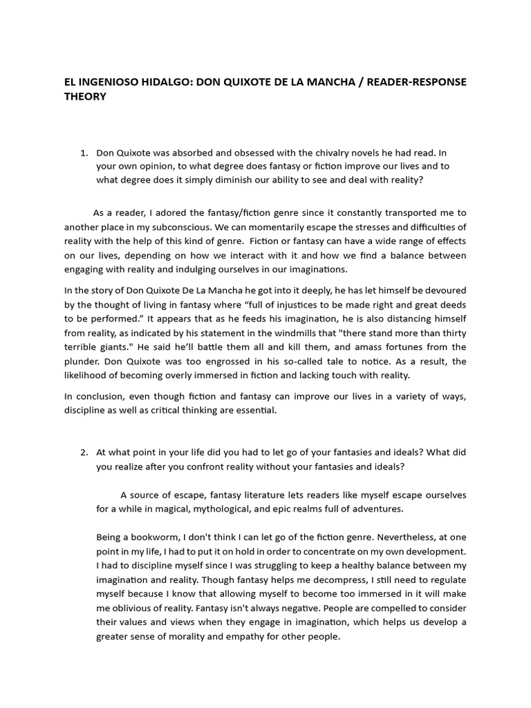 Don Quixote: Imagination vs. Reality | PDF | Don Quixote | Imagination