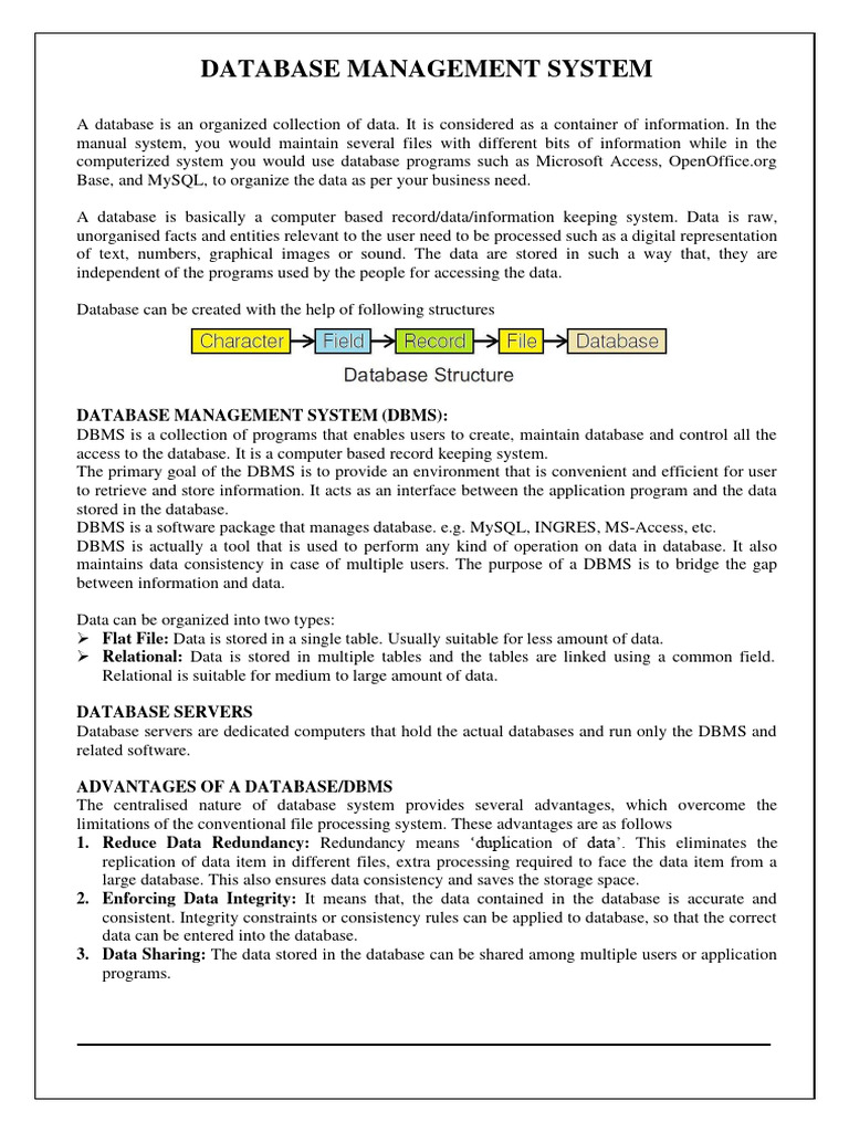 03 Database Management System Revision Notes Pdf Databases Relational Database