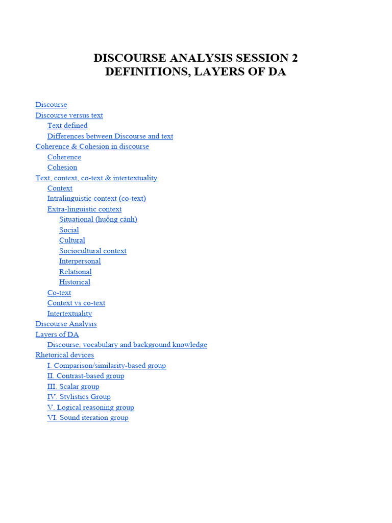 Discourse Analysis - Definitions, Co - Context, Layers of DA | PDF ...