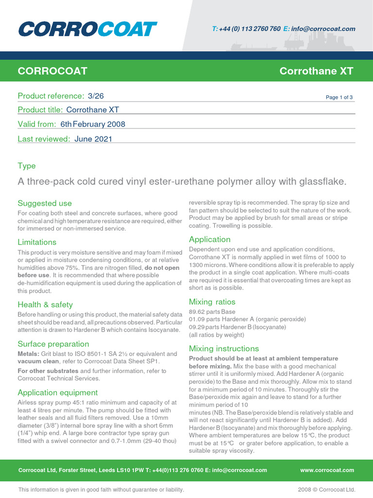 Corrothane XT Product Overview | PDF | Shelf Life | Solid
