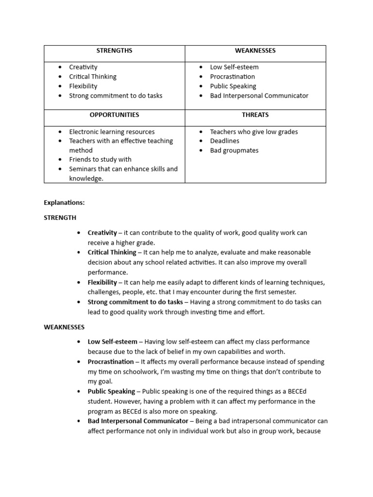 SWOT Analysis | PDF | Critical Thinking | Teachers