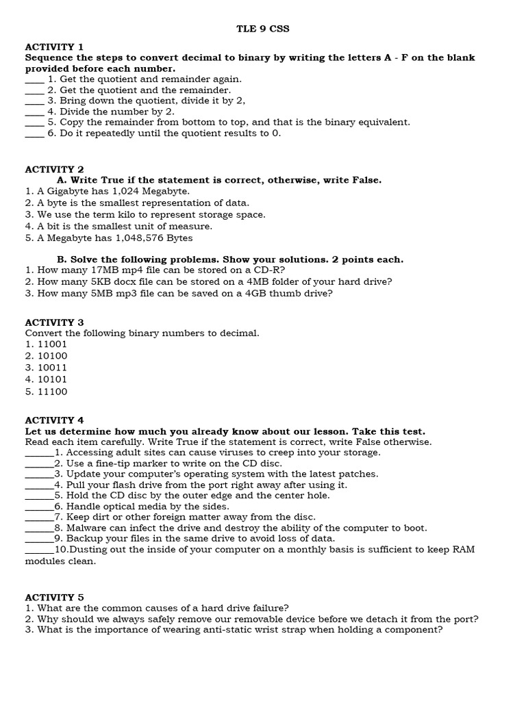 Grade 10 CSS - Remedial Q2 | PDF | Byte | Bit