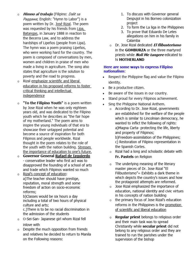 RIZAL FINAL Pointers | PDF | Philippines