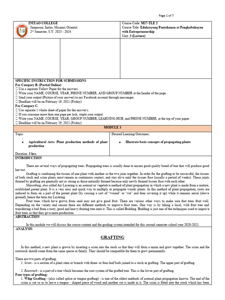 M17 TLE 2 Module 3 4 and PRELIM TASK | Download Free PDF | Grafting | Botany