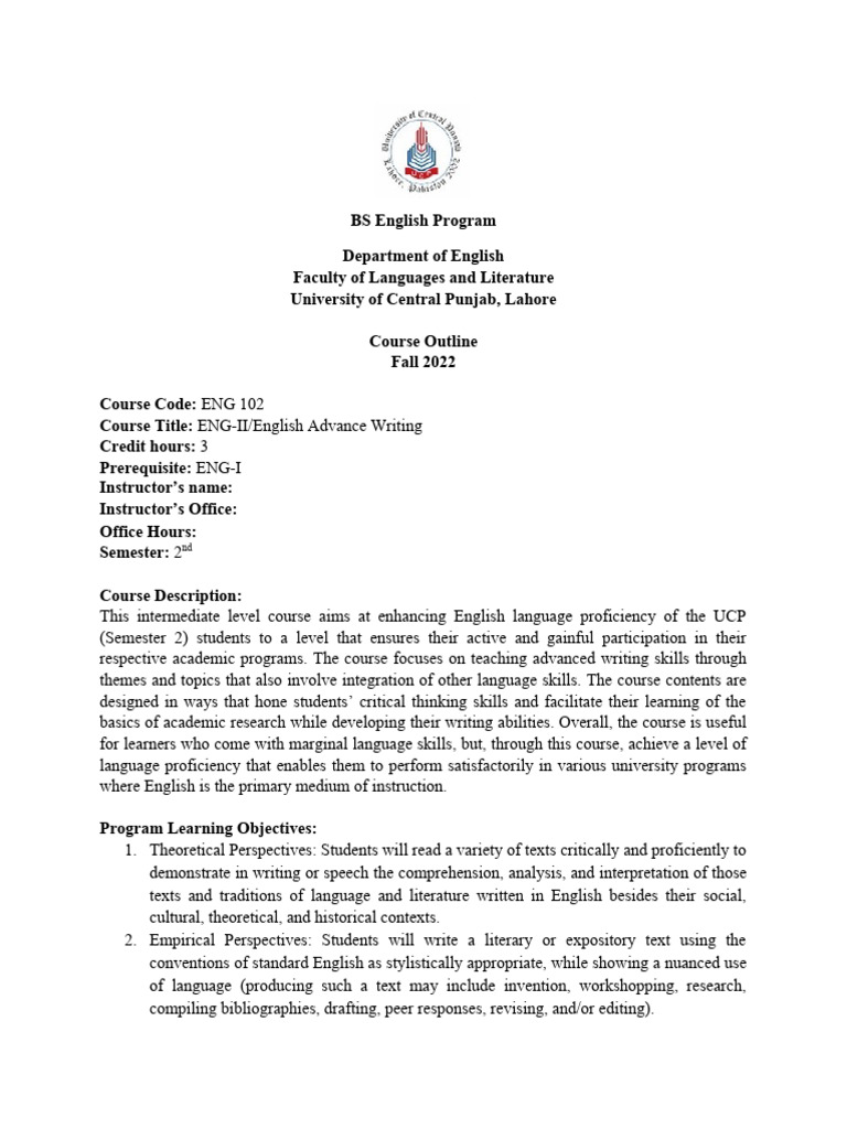 Updated - FLL Eii Course Outline | PDF | Essays | Reading Comprehension