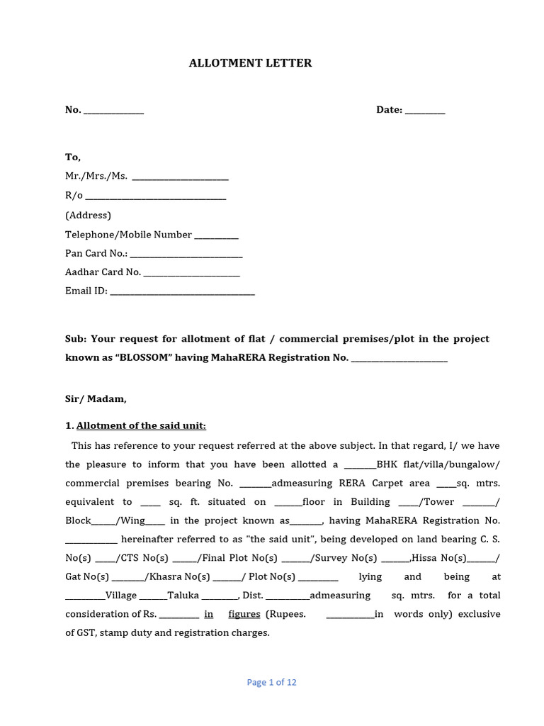 Rera Allotment Letter 2024 | PDF | Interest | Receipt