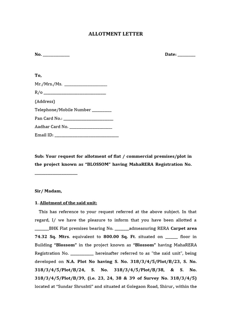 Seven Square Allotment Letter | PDF | Interest | Receipt