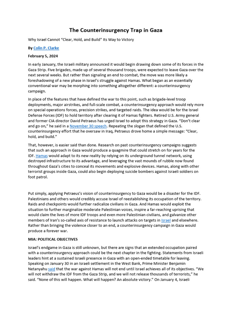 Israel's Counterinsurgency Challenges in Gaza | PDF | Gaza Strip | Hamas