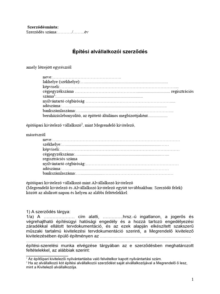 Epitesi Alvallalkozoi Szerzodes Jav20111122 2 | PDF