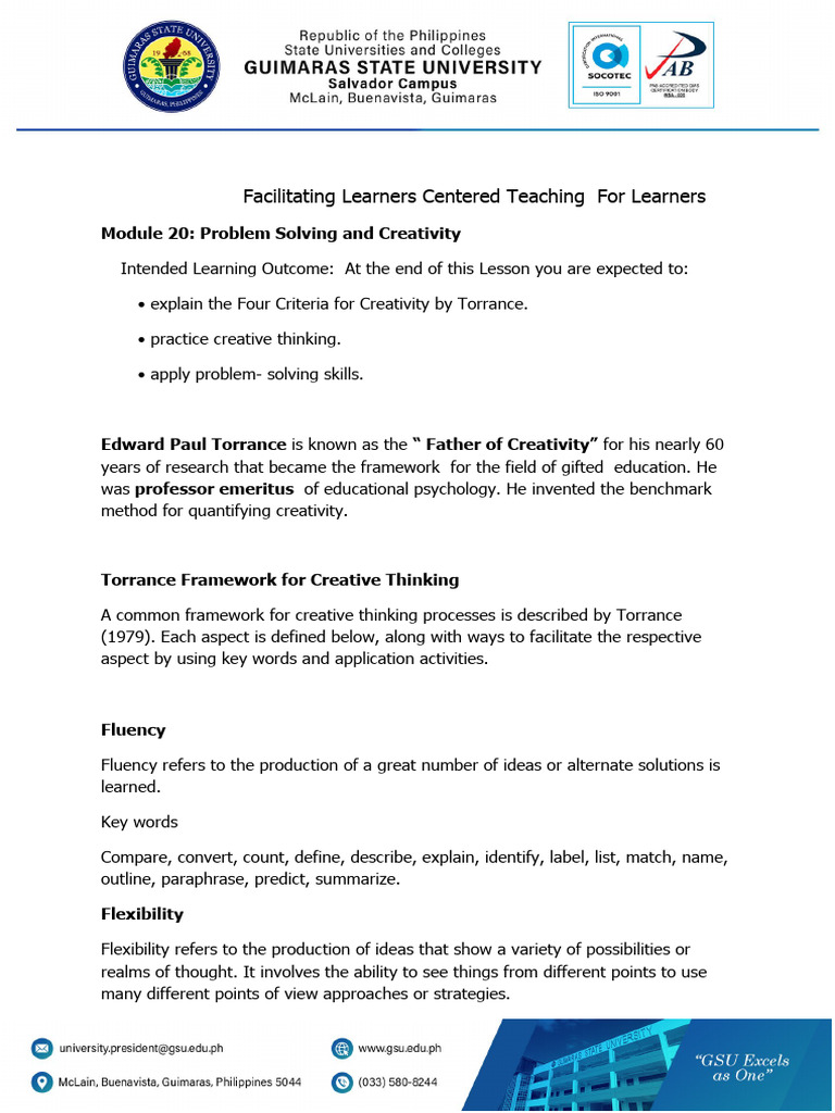 Problem Solving and Creativity Garque Rena Mae | PDF | Creativity | Thought