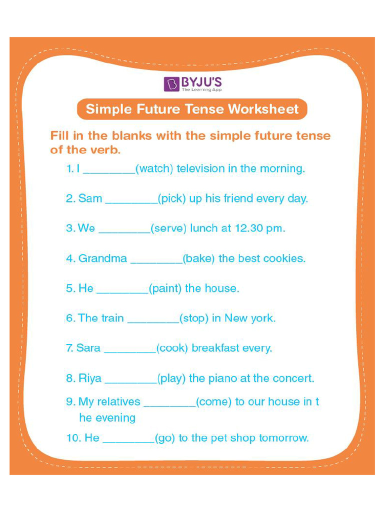 Simple Future Tense Worksheet 01 | PDF