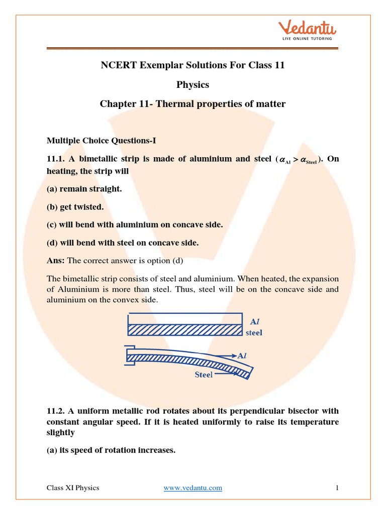 NCERT Exemplar For Class 11 Physics Chapter 11 - Thermal Properties of ...