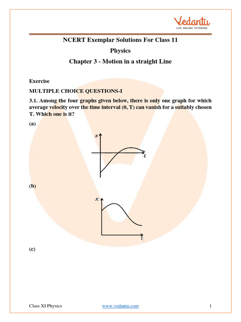 NCERT Exemplar for Class 11 Physics Chapter 3 - Motion in a Straight Line (Book Solutions) | PDF ...