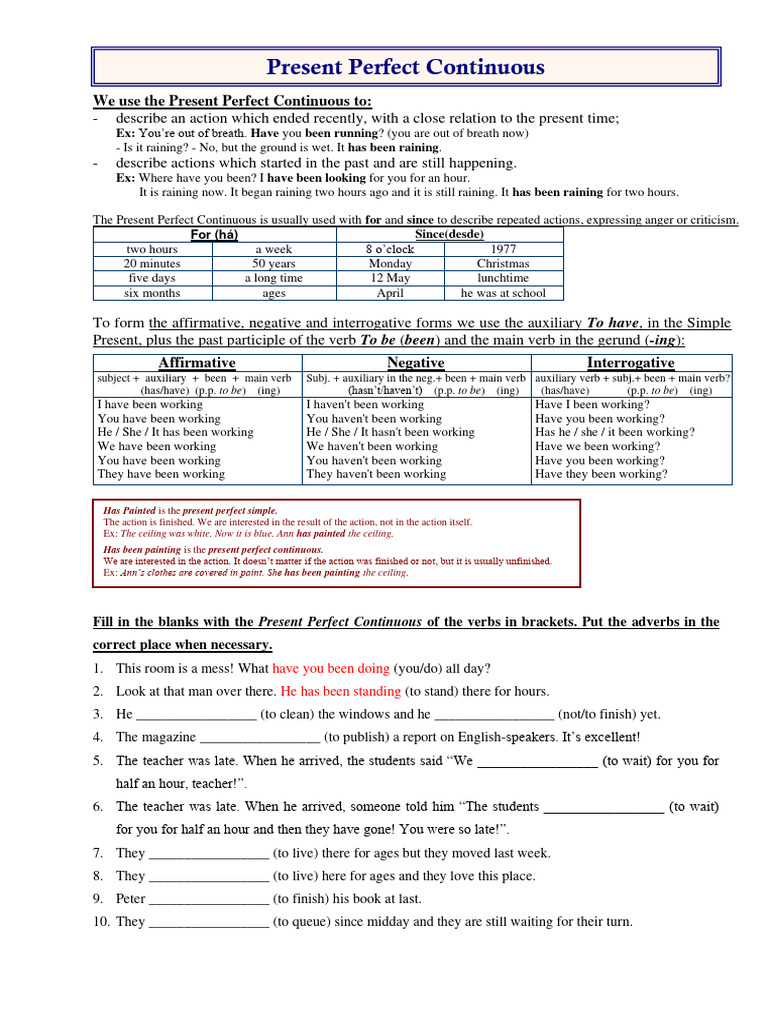 The Present Perfect Continuous | PDF | Verb | Linguistics
