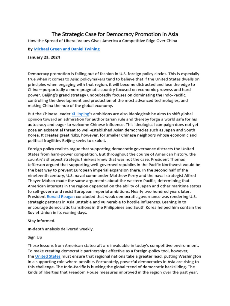 The Strategic Case For Democracy Promotion in Asia | PDF | Political Ideologies | Democracy