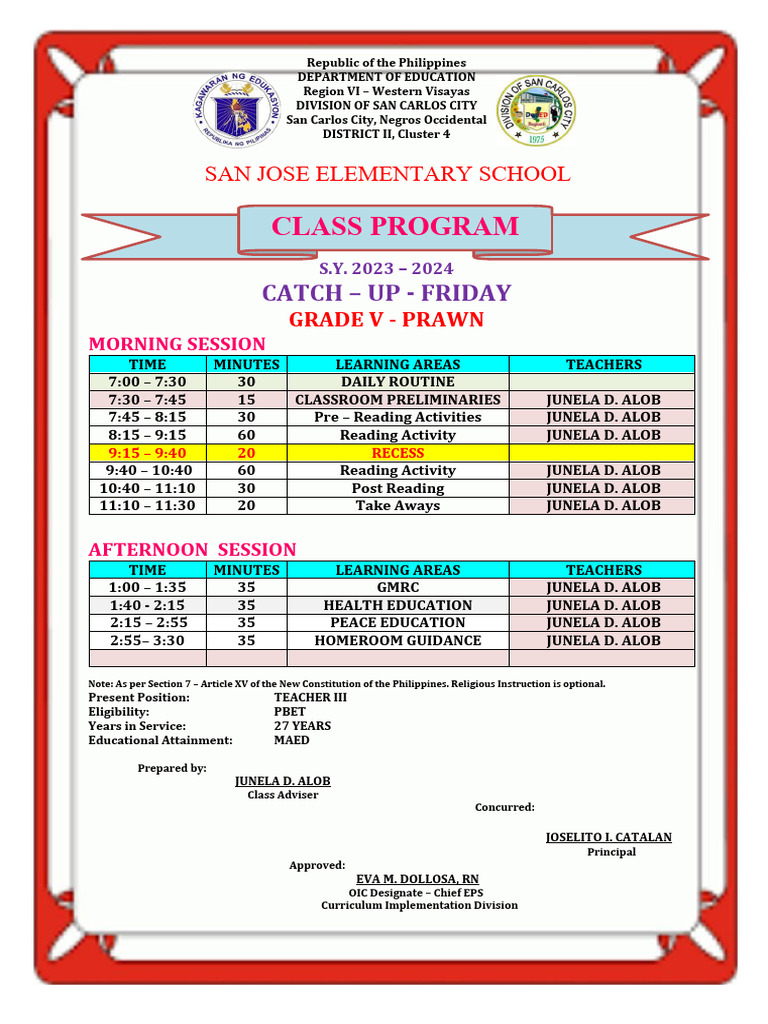 Alob Class Program Cuf | PDF | Schools