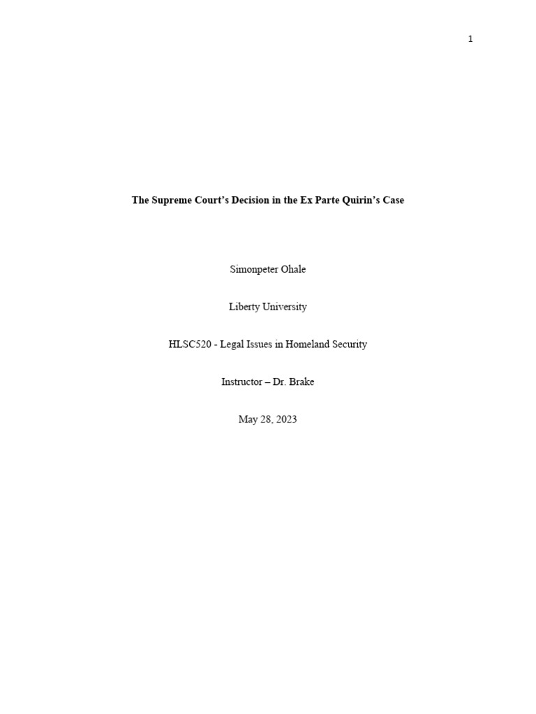 Simonpeter Ohale-Ex Parte Quirin | PDF | Detention (Imprisonment ...