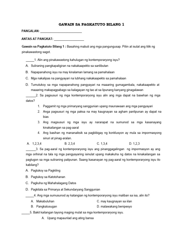 Gawain Sa Pagkatuto Bilang 1 | PDF