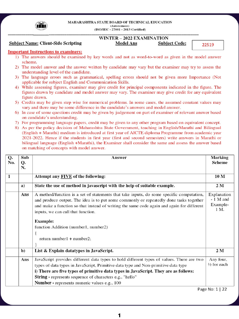 Css Winter 22 Model Answer Paper | PDF