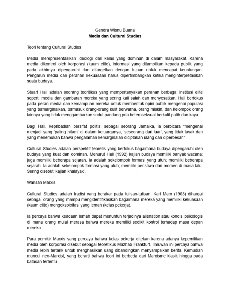 (Gendra) Media Dan Cultural Studies | PDF | Politik | Sejarah