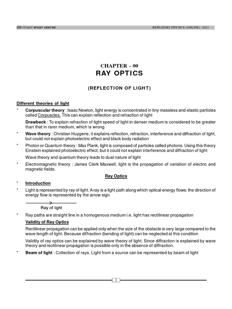 Ray Optics | PDF | Light | Refractive Index