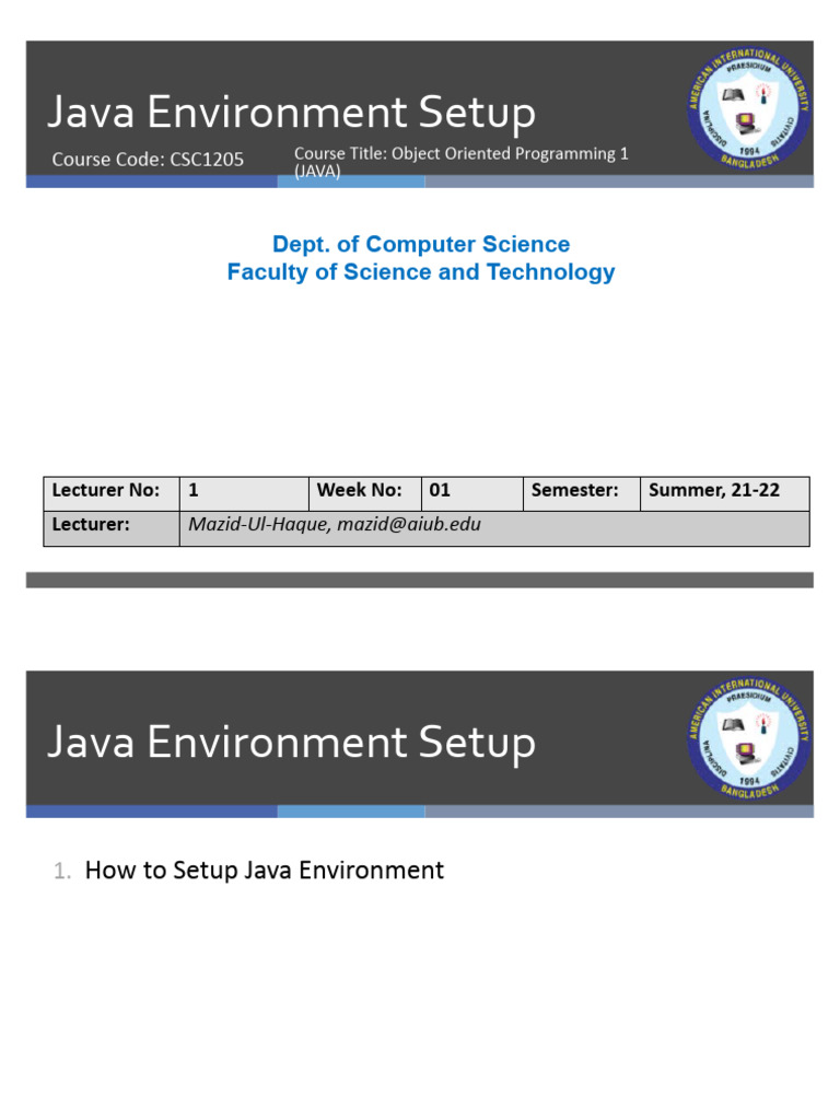 Lecture 1.2 - Java Environment Setup | PDF